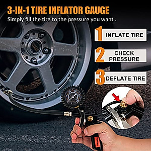 FYPower 22 Pieces Air Compressor Accessories kit, 1/4 inch x 25 ft Recoil Poly Hose Kit, 1/4" NPT Quick Connect Air Fittings, Tire Inflator Gauge, Blow Gun, Air Filter, Swivel Plugs, Blue PU Hose