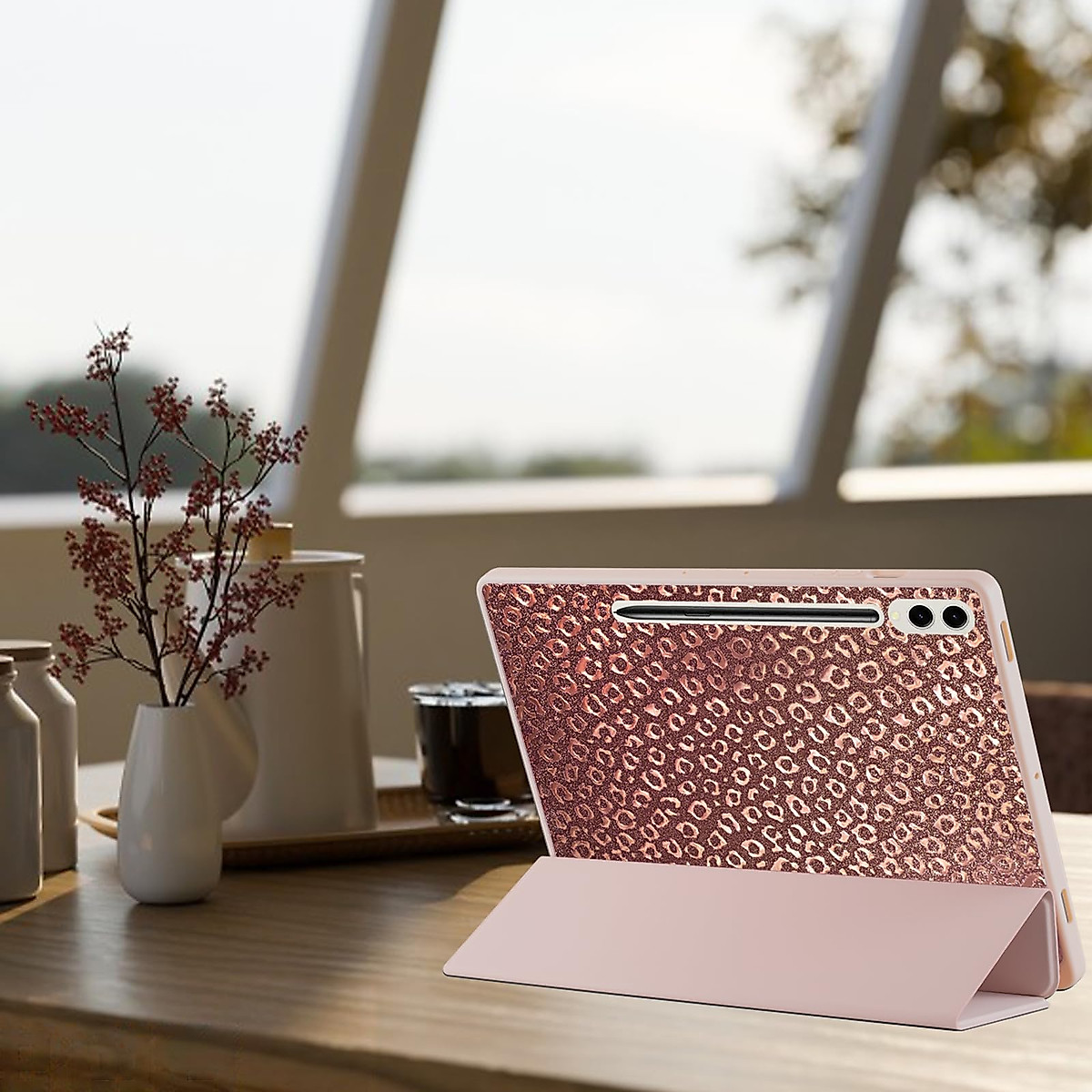 SoFunMoky for Samsung Galaxy Tab S9 Plus Case 12.4 Inch 2023 with S Pen Holder Multiple Angles Glitter Shining Gold Leopard Cheetah Full Protective Auto Wake Sleep Bling for S9+ Tablet Cover, Pink