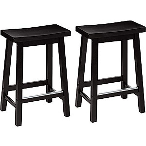 Amazon Basics Solid Wood Saddle-Seat Kitchen Counter-Height Stool - 2-Pack, 24-Inch Height, Black