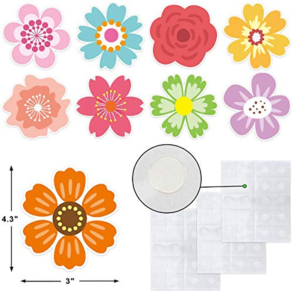 54 Pcs Spring Flower Cutouts Spring Time Cut-Outs for Party Classroom Decoration