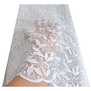 SanVera17 Glitter Stone African Lace Net Milk Silk Fabrics Nigerian Fabric Embroidered and Guipure Cord Lace for Party Wedding (White) 5 Yards