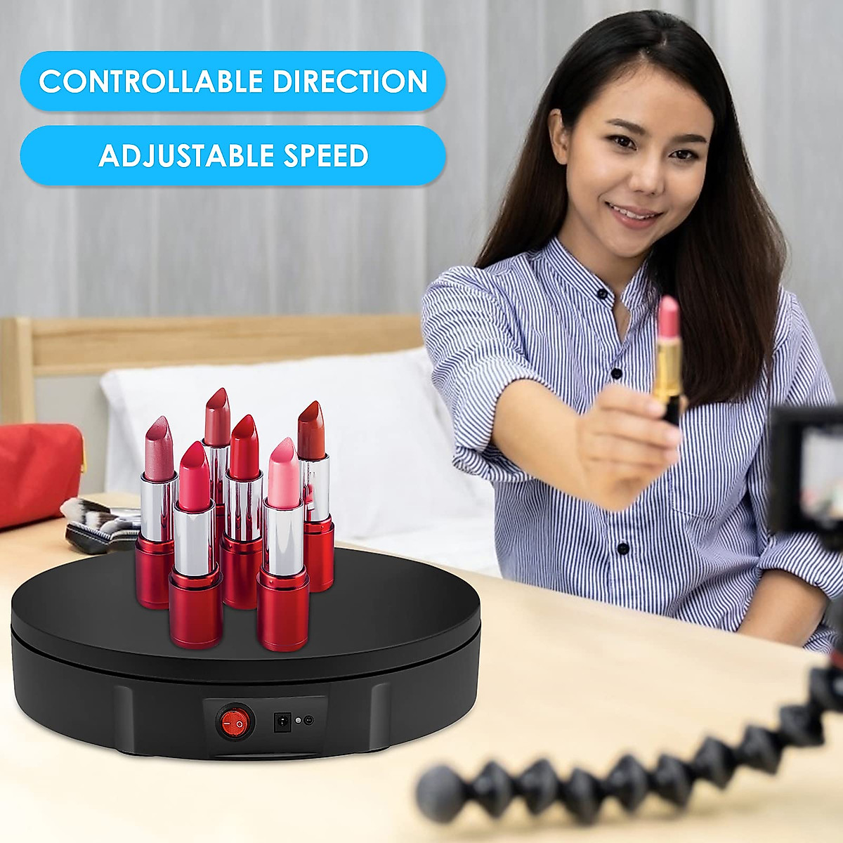 PUOSUO 360 Degree Electric Rotating Turntable, 11.8inch / 220Lbs Load,Motorized Rotating Display Stand, For Photography Products Display，Live Video Show,Remote Control Angle, Speed (Black)