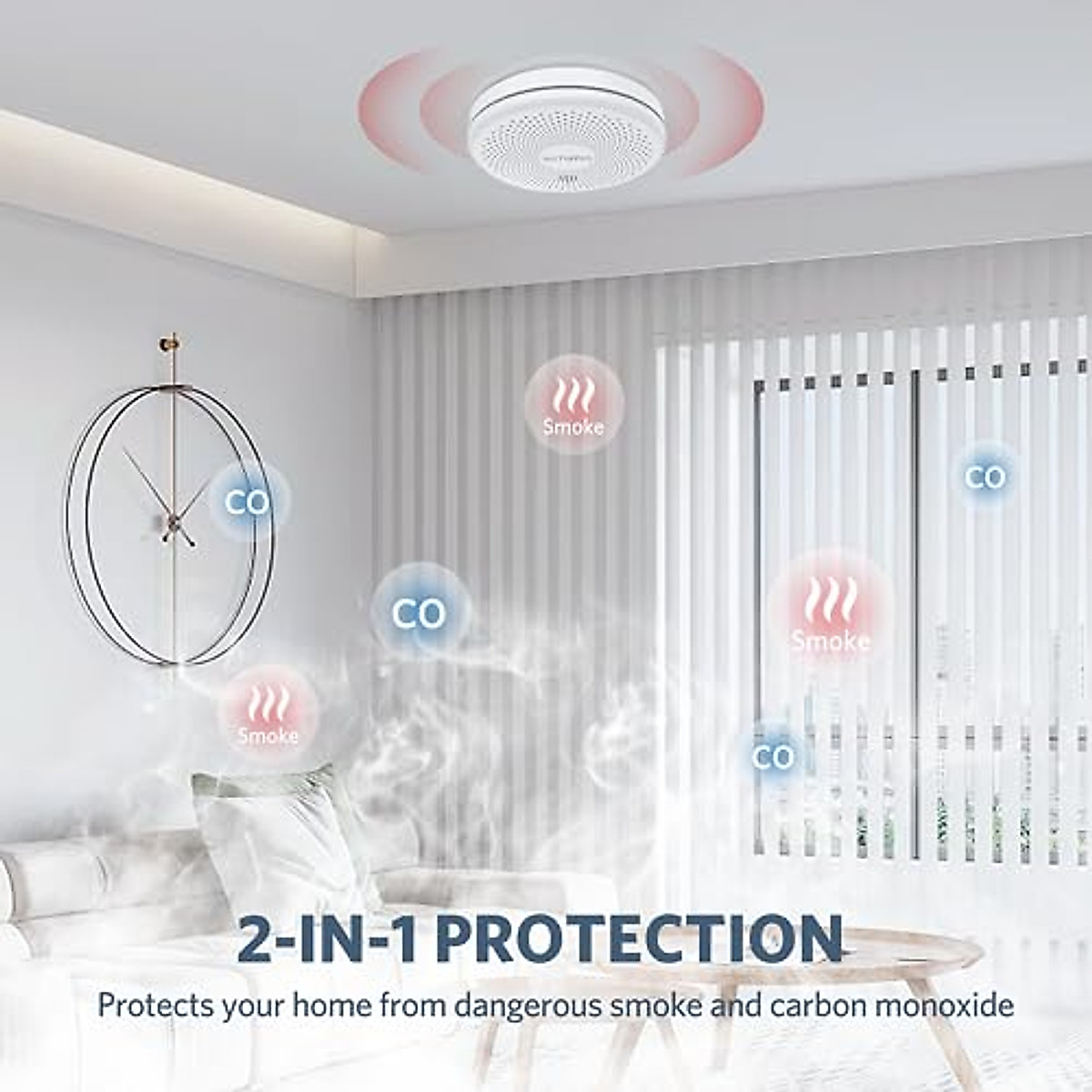 Carbon Monoxide Detector Smoke Detector Combo, HATHEPHS 10 Year Battery Ultra-Thin Photoelectric Smoke Alarm and CO Detector with Large Test/Silence Button, 2-Pack