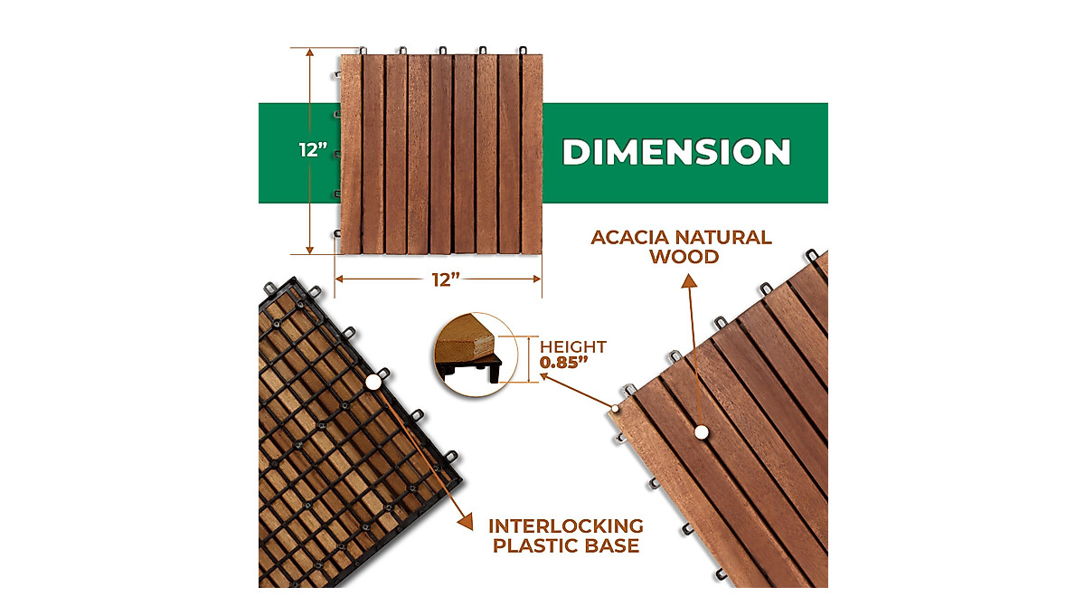 Solid Wood Interlocking Deck Tiles - Easy DIY Outdoor Flooring