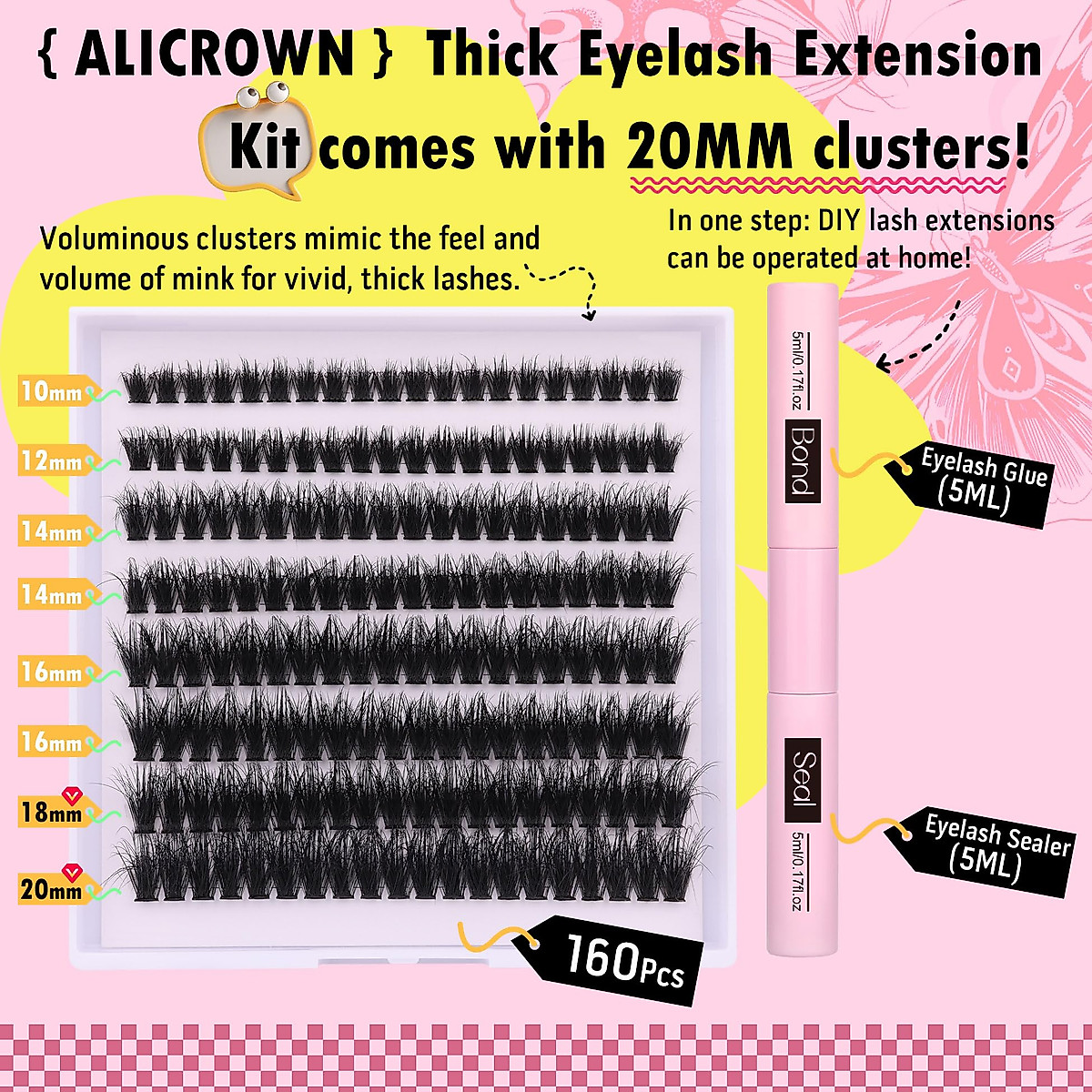 DIY Lash Extension Kit 240Pcs Lash Clusters Individual D Curl Eyelash Extension Kit 40D Wispy Cluster Lashes with Lash Glue 9-16MM Lash Clusters Eyelash Kit