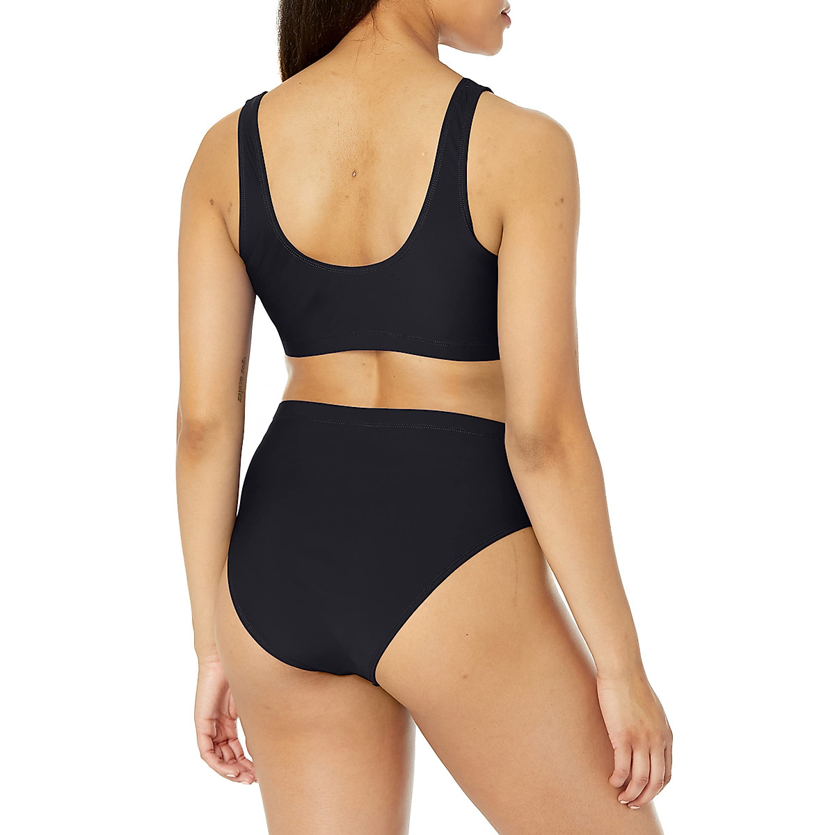 Tempt Me Women Black Two Piece Scoop Neck Bikini Crop Top Swimsuit Sporty High Waisted Bathing Suit Suit XL