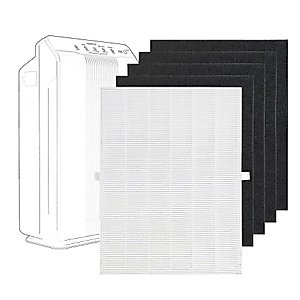 buyfun 115115 Size 21 Replacement Filter A H13(MERV 17) True HEPA Filter Compatible with Winix C535, PlasmaWave 5300, 5300-2, 6300, 6300-2, P300 Plasma wave, 1×HEPA filter+4×carbon filter
