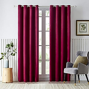 GIGIZAZA Velvet Wine Red Thermal Curtain 63 inch Long,Burgundy Black Out Darkening Curtains for Living Room Bed Room,Set of 2 Panel Light Blocking
