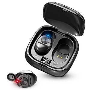 Lady house Earbuds 5.0 Mini Headphones, IPX5 Waterproof Hi-Fi Stereo Built-in Mic Headset, in-Ear Earphones with Charging Case for Daily use, Mat black