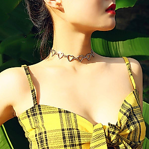 Suyi Choker Necklace - Simple Heart Chain Choker Statement Clavicle Necklace Gift for Women Necklace Jewerly HeartSilver