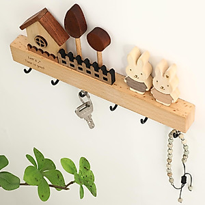 WUETOAYA Key Holder with Shelf for Wall, Key Organizer Wall Mount with Hooks, Rustic Wooden Home Decoration for Entryway, Living Room, Bedroom, Cute Key Holder with Shelf.