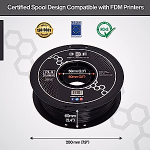 3DF Printing Filament – Black PLA 3D Filament for FDM 3D Printers | PLA Filament 1.75mm | Dimensional Accuracy +/- 0.02mm | 1kg (2.2lbs) Spool | Pack of 1