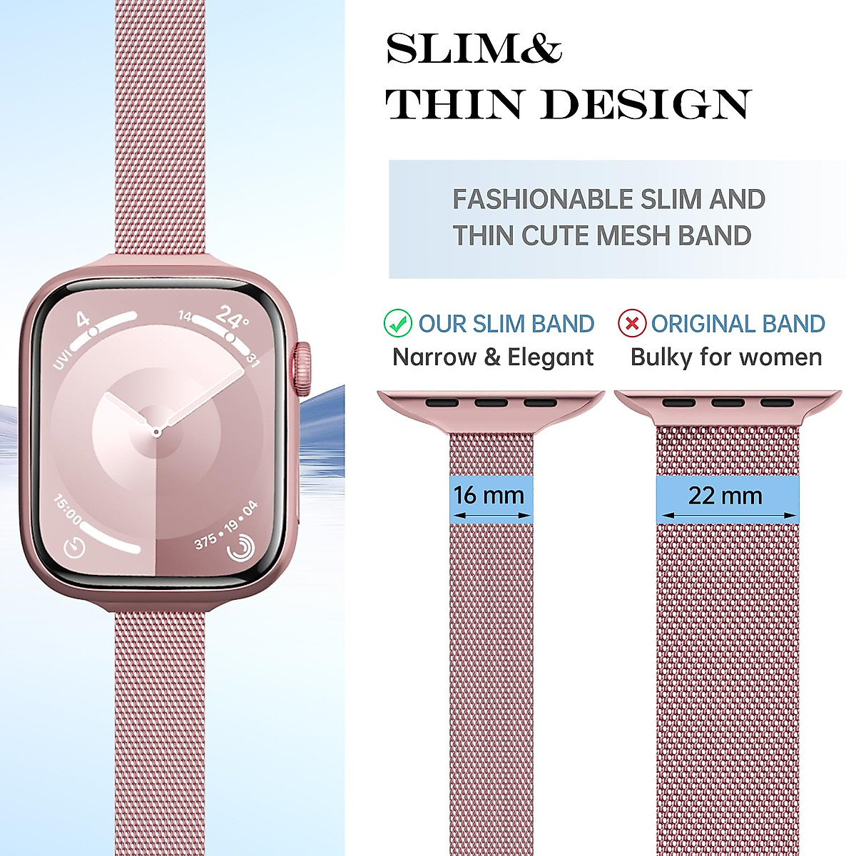 Slim Metal Band Compatible with Apple Watch Bands 38mm 40mm 41mm Women, Dual Magnetic Clasp Replacement Band for iWatch Ultra/Ultra 2 Series 9 8 7 6 5 4 3 2 1 SE, Women Watch Strap for iWatch