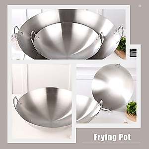 Zerodeko Stainless Steel Wok, Double Handle Wok Cooking Pan Round Bottom Frying Pan Multi- Cooking Wok, Dishwasher Safe, Practical Kitchen Utensil (28cm)