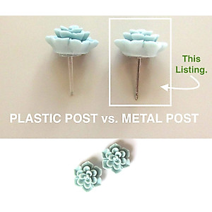 Titanium Succulent Earrings Hypoallergenic Cadmium & Nickel Free Posts - 3D Plastic 13mm Handmade Stud Earrings for Sensitive Ears (Matte Aqua Blue)