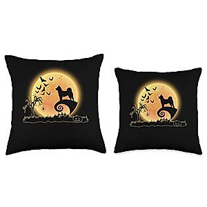 Akita Inu Dog Scary Halloween Costume Akita Inu Dog Scary and Moon Funny Puppy Halloween Costume Throw Pillow, 18x18, Multicolor