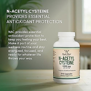 NAC Supplement N-Acetyl Cysteine (1,000mg Per Serving 500mg Per Cap, 210 Capsules) (Third Party Tested) with Odor Masking Technology to Boost Glutathione Levels by Double Wood