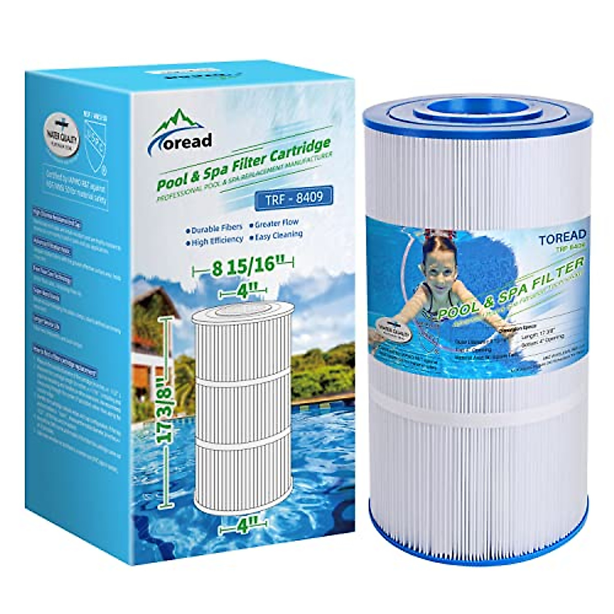 TOREAD Replacement for Pool Filter PA90, CX900RE, C900, Unicel C-8409, Filbur FC-1292, Posi-Clear Sta-Rite PXC95, Clearwater II ProClean 100, Aladdin 19002, 25230-0095S, 1 Pack