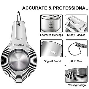 Wildone Measuring Cups & Spoons Set of 21 - Includes 7 Stainless Steel Nesting Measuring Cups, 8 Measuring Spoons, 1 Leveler & 5 Mini Measuring Spoons, Ideal for Dry and Liquid Ingredients