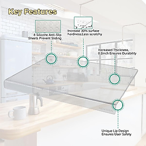 MEWSDEN Acrylic Cutting Board with Counter Lip,Clear Cutting Boards for Kitchen,Non Slip Cutting Board for Countertop, Kitchen Gadgets, Minimalist Counter Decor, Aesthetic Kitchen Decor(16.1 x 12.5in)