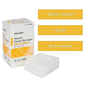 McKesson Woven Gauze Sponges, Non-Sterile, 8-Ply, 100% Cotton, 4 in x 4 in, 200 Per Pack, 1 Pack