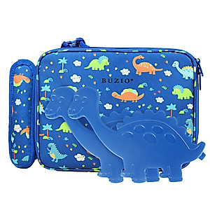 Kids Lunch Box Insulated with 2 Reusable Ice Packs, Large Lunch Bag Soft, Double Insulated, Durable, Water-Resistant Fabric with Zippered Pockets and Bottle Holder, Thermal Meal Tote Kit, Dinosaur