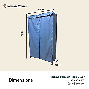 Formosa Covers Portable Garment Rolling Rack Cover - Protect Your Clothes from Dust Keep Your Room Looking Organized in Dusty Blue (Cover Only) (48"W x 18"D x 75"H)