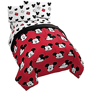 Jay Franco Disney Mickey Mouse Cute Faces 4 Piece Twin Bed Set - Includes Comforter & Sheet Set - Super Soft Fade Resistant Polyester - (Official Disney Product)