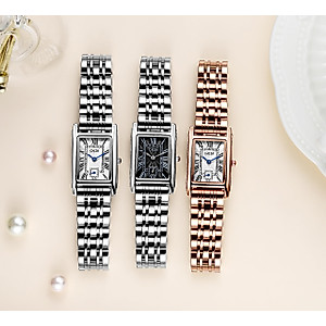 FANMIS Retro Women Watches Fashion Square Ultra-Thin Minimalist Ladies Dress Bracelet Watch Crystal Analog Quartz Watch Simple Waterproof Wristwatch Stainless Steel Band (Y Silver White)