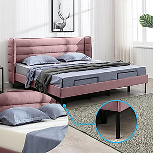 Mjkone Ergonomic Queen Size Adjustable Bed Frame Base, Zero Gravity Adjustable Bed w/Head and Foot Incline, Zero Clearance, Wireless Remote Control, Anti-Snore, Platform Frame Compatible, Light Grey