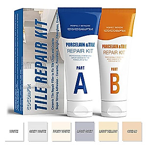 Cocomfix Porcelain Repair Kit, Tile Repair Kit. Ceramic Tile Repair Kit(White) - Quickly Fix Tile Chips, Cracks, Holes & Scratches. Super Adhesion. for Ceramic, Porcelain, Acrylic, Fiberglass.