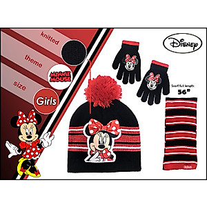 Disney Minnie Mouse Girls 3 Piece Beanie Hat Scarf and Glove Set [4015]