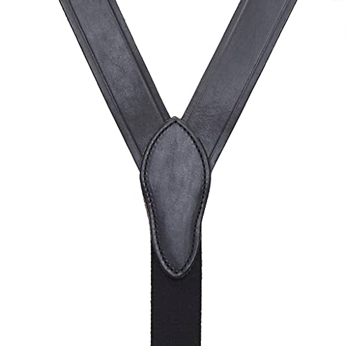 Suspender Store Plain Crease Handcrafted Western Leather Suspenders - 1.5-Inch Wide - Belt Loop - X-Large - 44-48 Inches - Black