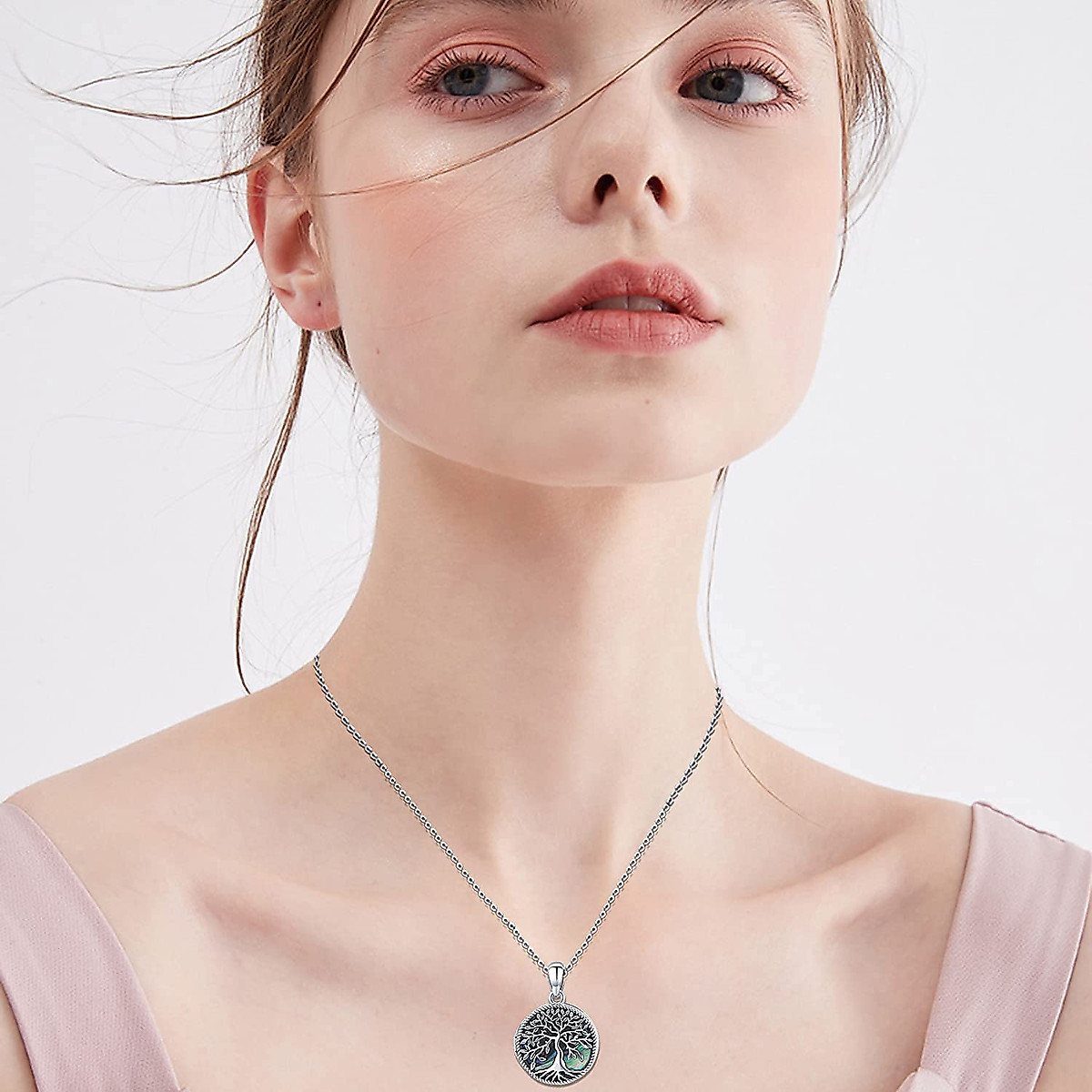 Aniu Tree of Life Locket Necklace for Women Wife , 925 Sterling Silver Abalone Seashell Inlaid Personalized Locket Oxidized Celtic Tree Pendant Jewelry, That Holds Pictures Photo Keep Someone Near to You