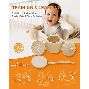 BRVTOT Baby Silicone Suction Plates and Bowls Set with Sippy Straw Snack Cup, Bib, Spoon Fork, 9 PCS Toddler Led Weaning Supplies, Feeding Dishes Set for Toddler Baby Gifts