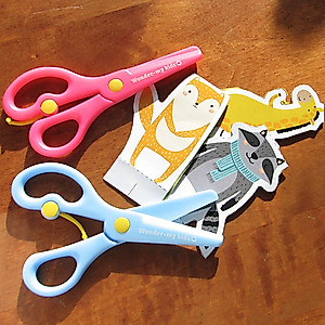 Left Handed Kids Scissors / School Scissors, Preschool and Kindergarten Use - Plastic Blunt Tipped Kid and Toddler Safety Craft Scissors for Left Handed Cutting - Pink and Blue Kid Scissors Pack