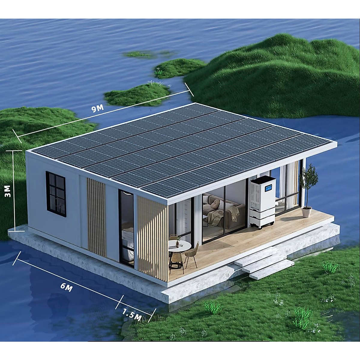 Generic Container Prefab Mobile Home with Solar System,for Hotel,Booth,Villa,Workshop, white, Pwch1