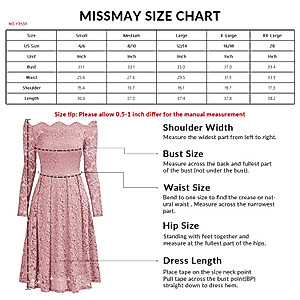 MISSMAY Women's Vintage Floral Lace Long Sleeve Boat Neck Cocktail Party Swing Dress (X-Large, A-red, x_l)
