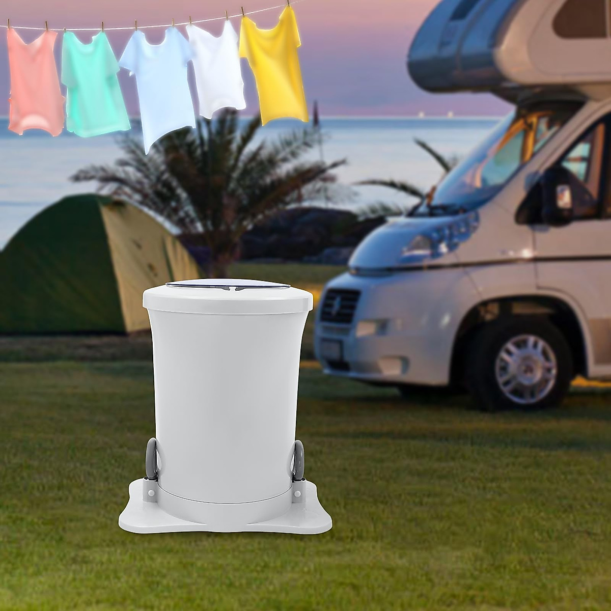 Mini Manual Clothes Dryer, Portable Foot Powered Washing Machine, Manual Draw Cord Spin Dryer for Home, Dorm, Apartment, RV, Travel, Outdoor Use (Blue)