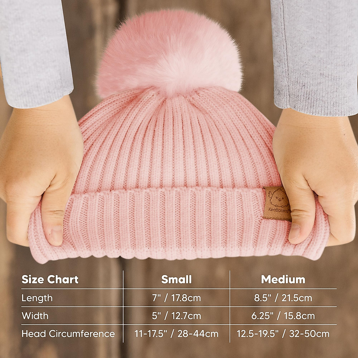 2-Pack Baby Hats for Girls, Boys - Stretchy Baby Beanies, Cute Newborn & Toddler Winter Hat, Soft & Warm Pom Pom Beanie for Infant, Toddler, Boys, Girls 6-36 Months (Fawn, M)