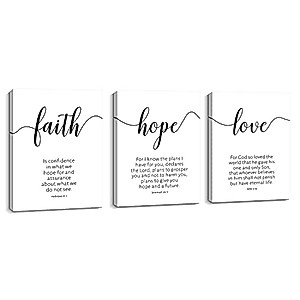 Creoate Bible Verses Canvas Wall Art, Faith Hope Love Wall Decor, Inspirational Christian Wall Art, Minimalist Canvas Print Artwork Framed Set for Bedroom Living Room Wall Decor (12x16 Inch x3pcs)…