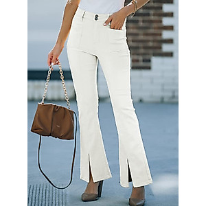 Dokotoo Womens High Waist Bell Bottom Jeans Zipper Fly Flared Denim Pants with Pockets White Size 12