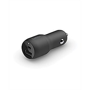 Belkin 37 Watt Dual USB Car Charger - Power Delivery 25W USB C Port & 12W USB A Port for PPS Charging Apple iPhone 14, 14 Pro, 14 Pro Max, iPhone 13, Samsung Galaxy, AirPods & More