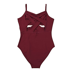 winying Womens Criss Cross Back Built In Shelf Bra Ballet Dance Leotard Gymnastic Bodysuit Dancewear Burgundy X-Large