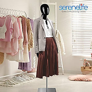 SereneLife Female Mannequin Torso, Adjustable Height and Detachable Arms Dress Form Display with Metal Stand, Glossy Black, for Sweaters, T-Shirts, Jackets, Dresses, Blouses, Tops