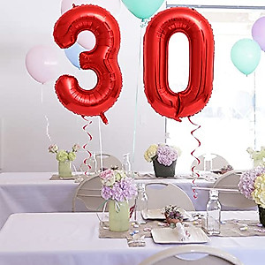 Maigendoo Jumbo 30 Number Balloon 40 Inch Large Digit Balloons Huge Helium Balloon Foil Mylar Balloon with Swirl Decorations for 30th Birthday Party Graduation Celebration Anniversary Event, Red