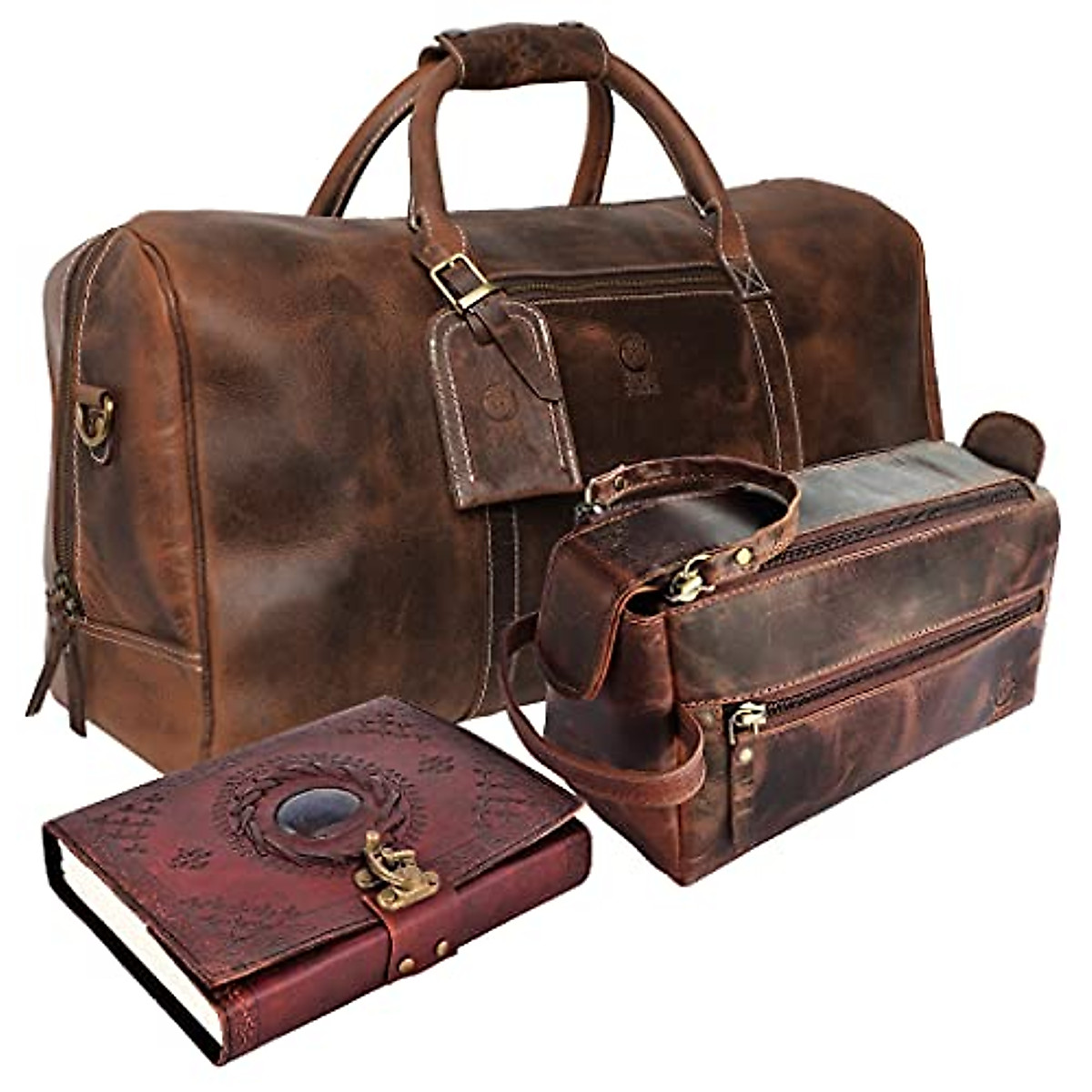 RUSTIC TOWN Leather Bound Journal for Men Women with Semi-Precious Stone & Buckle Closure - Book of Shadow Handmade Leather Travel Writing Notebook Diary Gift for Him Her