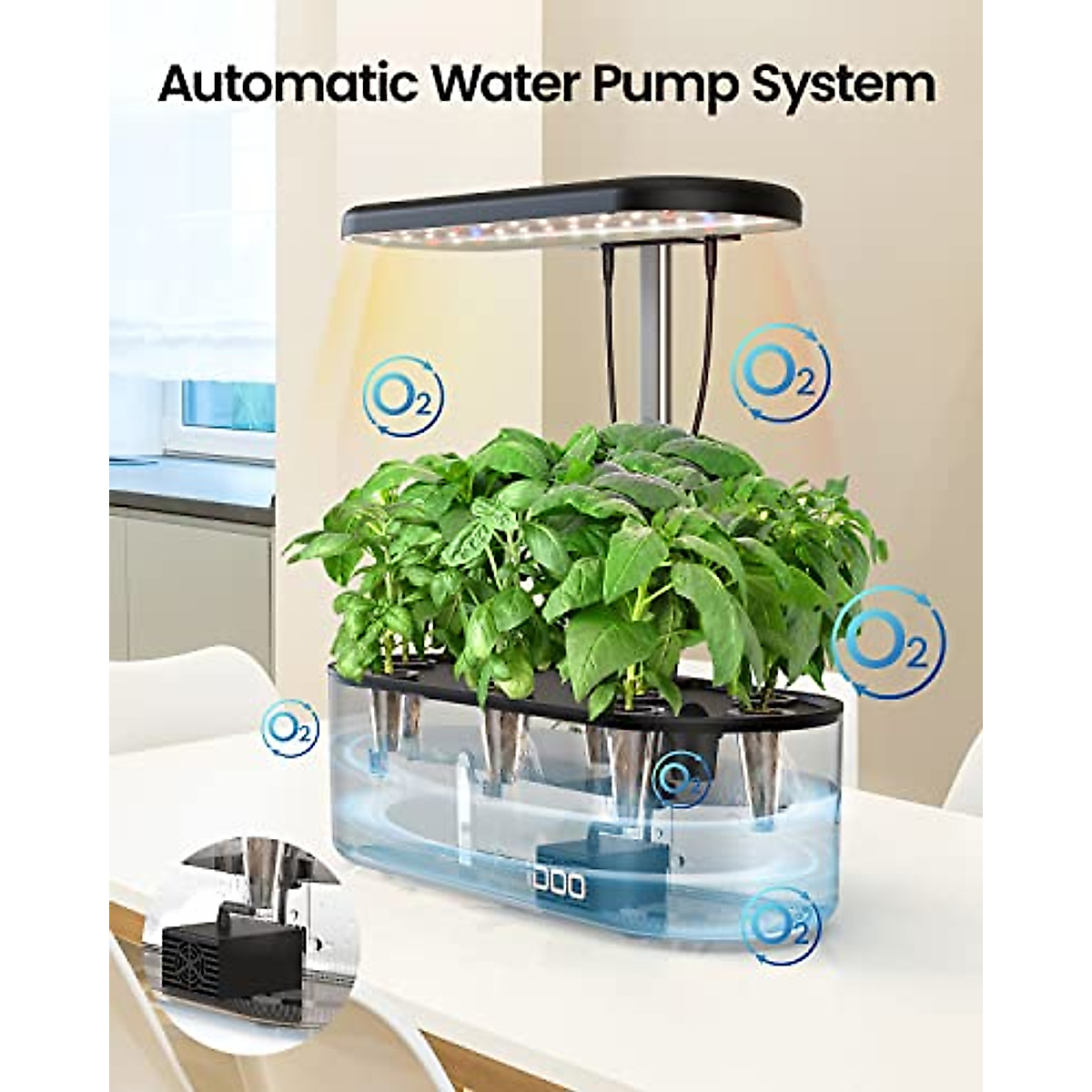 iDOO Hydroponics Growing System, 10 pods Indoor Herb Garden with LED Grow Light, Auto Timer Smart Garden, Water Shortage Alarm, 15'' Height Adjustable, 4.5L Water Tank