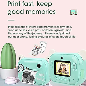 Instant Print Camera, 2.4 Inch IPS Screen Cartoon Print Camera, 200DPI Print Resolution, Maximum Support 32GB Memory Card Card