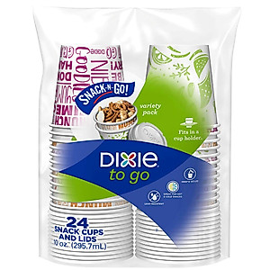Dixie To Go Snack Cups with Lids, 10 Ounce Travel Size, 24 Count Disposable Paper Cups